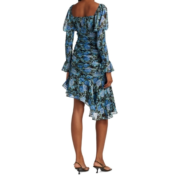 Wayf | Dresses | Nwt Wayf Blue Floral Mini Dress Asymmetrical Long Puff ...